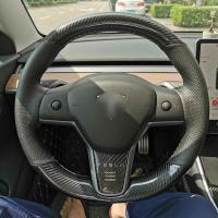 China Steering Wheel Cover Hand Sewing Carbon Fiber Leather Perfectly Fit For Tesla Model 3 Model X S Y 2013 2014 2015 2016 2017 2018 for sale