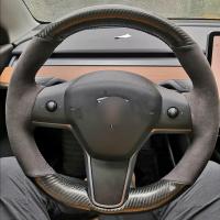 China Steering Wheel Cover Hand Sewing Carbon Fiber Leather Perfectly Fit For Tesla Model 3 Model X S Y 2013 2014 2015 2016 2017 2018 for sale