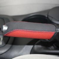 China Black Leather Red Suede Handbrake Cover for Mazda CX-5 Hand-Stitched Cover for sale