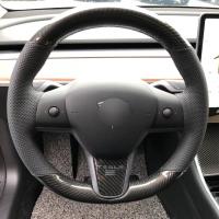 China Steering Wheel Cover Hand Sewing Carbon Fiber Leather Perfectly Fit For Tesla Model 3 Model X S Y 2013 2014 2015 2016 2017 2018 for sale