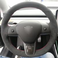 China Steering Wheel Cover Hand Sewing Carbon Fiber Leather Perfectly Fit For Tesla Model 3 Model X S Y 2013 2014 2015 2016 2017 2018 for sale