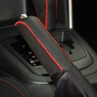 China Black Leather Red Suede Handbrake Cover for Mazda CX-5 Hand-Stitched Cover for sale