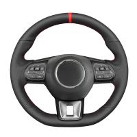 China Car Accessories Stitched Genuine Leather Steering Wheel Cover Red Strip for MG ZS EV HS MG3 MG5 MG6 EZS for sale
