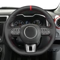 China Car Accessories Stitched Genuine Leather Steering Wheel Cover Red Strip for MG ZS EV HS MG3 MG5 MG6 EZS for sale
