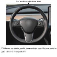 China Custom Hand Stitching Black Soft Suede Steering Wheel Cover for Tesla Model 3 Model Y for sale