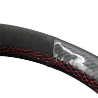 China Hand Red Stitching Suede Carbon Steering Wheel Cover for Fiat Bravo Linea Grande Punto 2005 2006 2007 2008 2009 2010 2011 for sale