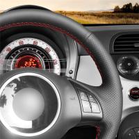 China DIY Leather Custom Black Car Steering Wheel Cover For Fiat 500 2007 2008 2010 2011 2012 2013 2014 2015 500e 500C 2016 2017 2018 for sale