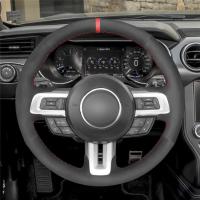China Sport Custom Hand Sewing Black Soft Suede Steering Wheel Cover for Ford Mustang GT 2015 2016 2017 for sale