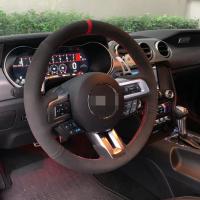 China Sport Custom Hand Sewing Black Soft Suede Steering Wheel Cover for Ford Mustang GT 2015 2016 2017 for sale