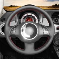 China Customize Your Own Unique Hand Sew Black Yellow Leather Wrap Car Steering Wheel Cover for Fiat 500 2008-2012 for sale