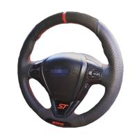China Custom Hand Stitched Black Soft Suede PU Leather Steering Wheel Cover for Ford Fiesta ST 2013 2014 2015 2016 2017 2018 for sale