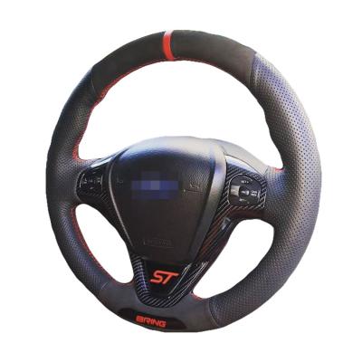 China Custom Hand Stitched Black Soft Suede PU Leather Steering Wheel Cover for Ford Fiesta ST 2013 2014 2015 2016 2017 2018 for sale