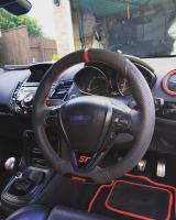 China Custom Hand Stitched Black Soft Suede PU Leather Steering Wheel Cover for Ford Fiesta ST 2013 2014 2015 2016 2017 2018 for sale