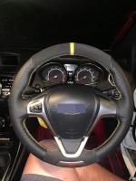 China Custom Hand Stitched Black Soft Suede PU Leather Steering Wheel Cover for Ford Fiesta ST 2013 2014 2015 2016 2017 2018 for sale