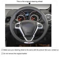 China Custom Hand Stitched Black Soft Suede PU Leather Steering Wheel Cover for Ford Fiesta ST 2013 2014 2015 2016 2017 2018 for sale