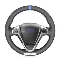 China Hand Sewing Artificial Leather Steering Wheel Cover Blue Strip Thread for Ford Fiesta ST 2013 2014 2015 2016 2017 2018 for sale