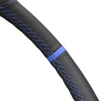 China Hand Sewing Artificial Leather Steering Wheel Cover Blue Strip Thread for Ford Fiesta ST 2013 2014 2015 2016 2017 2018 for sale