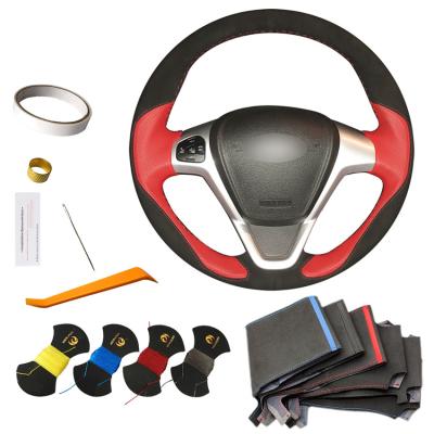 China Custom Red Black Suede Leather Steering Wheel Cover For Ford Fiesta 2008 2009 2010 2011 2012 2013 Ecosport 2013 2014 2015 2016 for sale