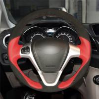 China Custom Red Black Suede Leather Steering Wheel Cover For Ford Fiesta 2008 2009 2010 2011 2012 2013 Ecosport 2013 2014 2015 2016 for sale