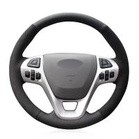 China Black DIY Genuine Leather Steering Wheel Cover For Ford Explorer Taurus Edge Flex 2011 2012 2013 2014 2015 2016 2017 2018 2019 for sale