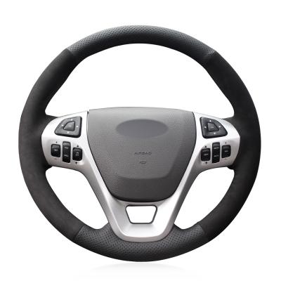 China Black DIY Genuine Leather Steering Wheel Cover For Ford Explorer Taurus Edge Flex 2011 2012 2013 2014 2015 2016 2017 2018 2019 for sale