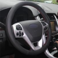 China Black DIY Genuine Leather Steering Wheel Cover For Ford Explorer Taurus Edge Flex 2011 2012 2013 2014 2015 2016 2017 2018 2019 for sale
