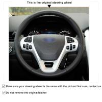 China Black DIY Genuine Leather Steering Wheel Cover For Ford Explorer Taurus Edge Flex 2011 2012 2013 2014 2015 2016 2017 2018 2019 for sale