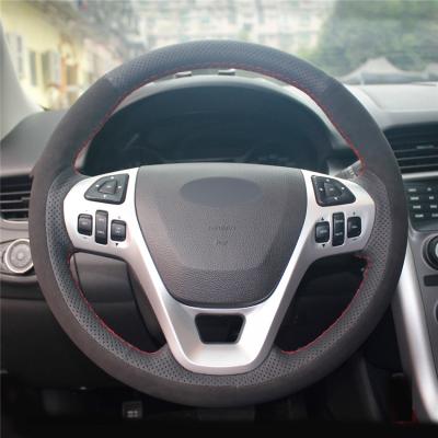 China Custom Hand Sewing Suede Leather Steering Wheel Cover for Ford Explorer Taurus Edge 2011 2012 2013 2014 2015 2016 for sale