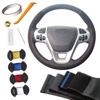 China Custom Hand Sewing Suede Leather Steering Wheel Cover for Ford Explorer Taurus Edge 2011 2012 2013 2014 2015 2016 for sale