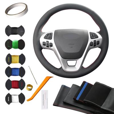 China Accessories Hand Sewing Artificial Leather Steering Wheel Cover for Ford Explorer Taurus Edge 2011 2012 2013 2014 2015 2016 for sale