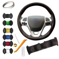 China Accessories Hand Sewing Leather Suede Steering Wheel Cover for Ford Explorer Taurus Edge 2011 2012 2013 2014 2015 2016 for sale