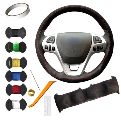 China Accessories Hand Sewing Leather Suede Steering Wheel Cover for Ford Explorer Taurus Edge 2011 2012 2013 2014 2015 2016 for sale