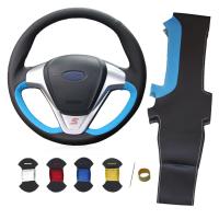 China Hand Stitching Blue Red Genuine Leather Steering Wheel Cover for Ford Fiesta MK7 2008 2009 2010 2011 2012 2013 for sale