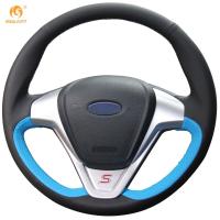 China Hand Stitching Blue Red Genuine Leather Steering Wheel Cover for Ford Fiesta MK7 2008 2009 2010 2011 2012 2013 for sale