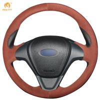 China Hand Stitching Blue Red Genuine Leather Steering Wheel Cover for Ford Fiesta MK7 2008 2009 2010 2011 2012 2013 for sale