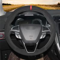 China MEWANT Factory Price Black Yellow High Quality Leather Steering Wheel Cover for Ford Mondeo Fusion 2013 2014 Edge 2015 for sale