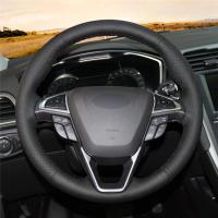 China MEWANT Factory Price Black Yellow High Quality Leather Steering Wheel Cover for Ford Mondeo Fusion 2013 2014 Edge 2015 for sale