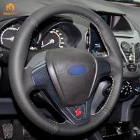China Hand Sewing Black Genuine Leather Steering Wheel Cover for Ford Fiesta MK7 Zetec S Ecoboost 2008-2013 Ecosport 2013-2016 for sale
