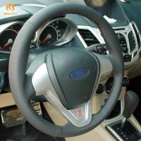 China Hand Sewing Black Genuine Leather Steering Wheel Cover for Ford Fiesta MK7 Zetec S Ecoboost 2008-2013 Ecosport 2013-2016 for sale