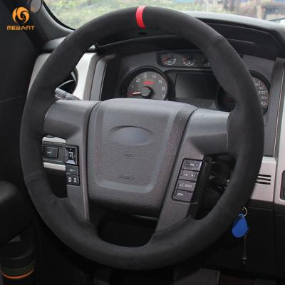 China Hand Sewing Stitching Black Suede Red Stripe Steering Wheel Cover for Ford F150 F-150 for sale