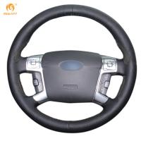 China Hand Sewing Black Artificial Leather Steering Wheel Cover for Ford Mondeo Mk4 2007 2008 2009 2010 2011 2012 2013 2014 for sale