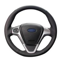 China Custom fit Black Artificial Leather Hand Sew Auto Wrap Steering Wheel Cover for Ford Fiesta 2008-2013 Ecosport 2013-2016 for sale