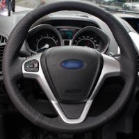 China Custom fit Black Artificial Leather Hand Sew Auto Wrap Steering Wheel Cover for Ford Fiesta 2008-2013 Ecosport 2013-2016 for sale