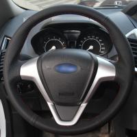 China Custom fit Black Artificial Leather Hand Sew Auto Wrap Steering Wheel Cover for Ford Fiesta 2008-2013 Ecosport 2013-2016 for sale