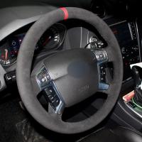 China Design Personalized Black Leather Suede Hand Stitched Car Wrapped Steering Wheel Cover for Ford Mondeo Mk4 2007-2012 S-Max 2008 for sale
