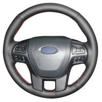 China Custom Perfectly Fit Genuine Leather Hand Sewn Car Steering Wheel Wrap Cover for Ford Ranger Everest 2016 for sale