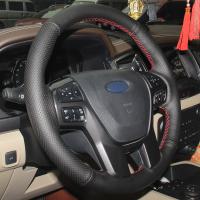 China Custom Perfectly Fit Genuine Leather Hand Sewn Car Steering Wheel Wrap Cover for Ford Ranger Everest 2016 for sale