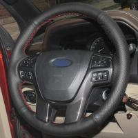 China Custom Perfectly Fit Genuine Leather Hand Sewn Car Steering Wheel Wrap Cover for Ford Ranger Everest 2016 for sale