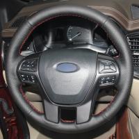 China Custom Perfectly Fit Genuine Leather Hand Sewn Car Steering Wheel Wrap Cover for Ford Ranger Everest 2016 for sale