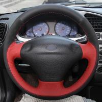 China Custom Styling Genuine Leather Suede Hand Stitch Car Wrap Steering Wheel Cover for Ford Fiesta 4 Mk4 1996-2006 Old Fiesta for sale